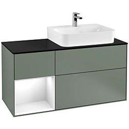 Villeroy & Boch Villeroy und Boch Finion Waschtischunterschrank G142GFGM 120cm, Abdeckplatte black matt, Emotion, Regal links Glossy white lacquer, Olive Matt Lacquer