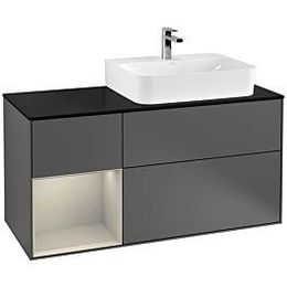 Villeroy & Boch Villeroy und Boch Finion Waschtischunterschrank G142HHGK 120cm, Abdeckplatte black matt, Emotion, Regal links Sand Matt Lacquer, Anthracite matt