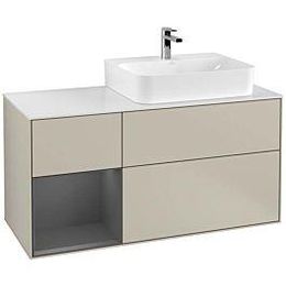 Villeroy & Boch Villeroy und Boch Finion Waschtischunterschrank F141GKHH 120cm, Abdeckplatte glass white Matt, Regal links Anthracite matt, Sand Matt Lacquer