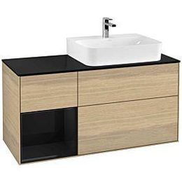 Villeroy & Boch Villeroy und Boch Finion Waschtischunterschrank G142PHPC 120cm, Abdeckplatte black matt, Emotion, Regal links Glossy Black Lacquer, Oak Veneer