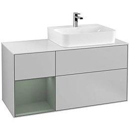 Villeroy & Boch Villeroy und Boch Finion Waschtischunterschrank F141GMGJ 120cm, Abdeckplatte glass white Matt, Regal links Olive Matt Lacquer, Light grey matt