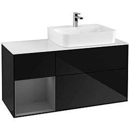 Villeroy & Boch Villeroy und Boch Finion Waschtischunterschrank F141GKPH 120cm, Abdeckplatte glass white Matt, Regal links Anthracite matt, Glossy Black Lacquer