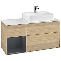 Villeroy & Boch Villeroy und Boch Finion Waschtischunterschrank F141HGPC 120cm, Abdeckplatte glass white Matt, Regal links Midnight Blue Matt Lacquer, Oak Veneer