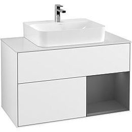 Villeroy & Boch Villeroy und Boch Finion Waschtischunterschrank G121GKGF 100cm, Abdeckplatte white matt, Emotion, Regal rechts Anthracite matt, Glossy white lacquer