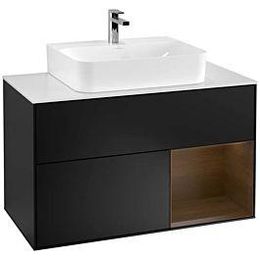 Villeroy & Boch Villeroy und Boch Finion Waschtischunterschrank G121GNPD 100cm, Abdeckplatte white matt, Emotion, Regal rechts Walnut veneer, Black matt lacquer