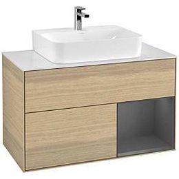 Villeroy & Boch Villeroy und Boch Finion Waschtischunterschrank G121GKPC 100cm, Abdeckplatte white matt, Emotion, Regal rechts Anthracite matt, Oak Veneer