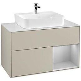 Villeroy & Boch Villeroy und Boch Finion Waschtischunterschrank G121GJHH 100cm, Abdeckplatte white matt, Emotion, Regal rechts Light grey matt, Sand Matt Lacquer