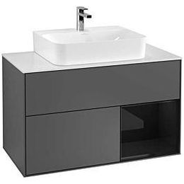 Villeroy & Boch Villeroy und Boch Finion Waschtischunterschrank G121PHGK 100cm, Abdeckplatte white matt, Emotion, Regal rechts Glossy Black Lacquer, Anthracite matt