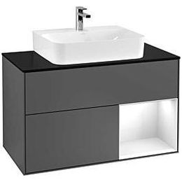 Villeroy & Boch Villeroy und Boch Finion Waschtischunterschrank G122GFGK 100cm, Abdeckplatte black matt, Emotion, Regal rechts Glossy white lacquer, Anthracite matt