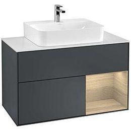 Villeroy & Boch Villeroy und Boch Finion Waschtischunterschrank G121PCHG 100cm, Abdeckplatte white matt, Emotion, Regal rechts Oak Veneer, Midnight Blue Matt Lacquer