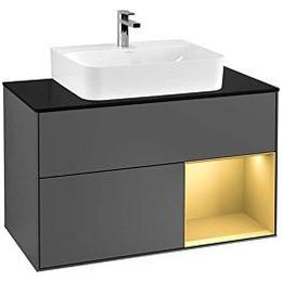 Villeroy & Boch Villeroy und Boch Finion Waschtischunterschrank G122HFGK 100cm, Abdeckplatte black matt, Emotion, Regal rechts Gold matt, Anthracite matt