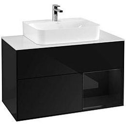 Villeroy & Boch Villeroy und Boch Finion Waschtischunterschrank G121PHPH 100cm, Abdeckplatte white matt, Emotion, Regal rechts Glossy Black Lacquer, Glossy Black Lacquer