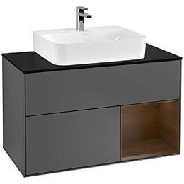 Villeroy & Boch Villeroy und Boch Finion Waschtischunterschrank G122GNGK 100cm, Abdeckplatte black matt, Emotion, Regal rechts Walnut veneer, Anthracite matt