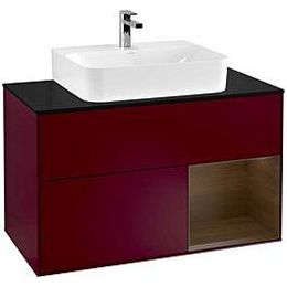 Villeroy & Boch Villeroy und Boch Finion Waschtischunterschrank G122GNHB 100cm, Abdeckplatte black matt, Emotion, Regal rechts Walnut veneer, Peony Matt