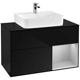 Villeroy & Boch Villeroy und Boch Finion Waschtischunterschrank G122GJPH 100cm, Abdeckplatte black matt, Emotion, Regal rechts Light grey matt, Glossy Black Lacquer