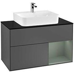 Villeroy & Boch Villeroy und Boch Finion Waschtischunterschrank G122GMGK 100cm, Abdeckplatte black matt, Emotion, Regal rechts Olive Matt Lacquer, Anthracite matt