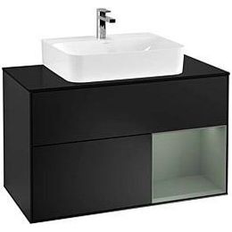 Villeroy & Boch Villeroy und Boch Finion Waschtischunterschrank G122GMPD 100cm, Abdeckplatte black matt, Emotion, Regal rechts Olive Matt Lacquer, Black matt lacquer