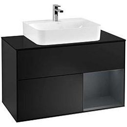 Villeroy & Boch Villeroy und Boch Finion Waschtischunterschrank G122HGPD 100cm, Abdeckplatte black matt, Emotion, Regal rechts Midnight Blue Matt Lacquer, Black matt lacquer