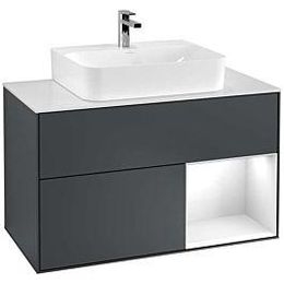 Villeroy & Boch Villeroy und Boch Finion Waschtischunterschrank F121GFHG 100cm, Abdeckplatte weiß matt, Regal rechts Glossy white lacquer, Midnight Blue Matt Lacquer