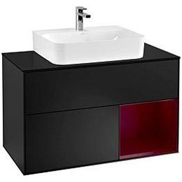 Villeroy & Boch Villeroy und Boch Finion Waschtischunterschrank F122HBPD 100cm, Abdeckplatte black matt, Regal rechts Peony, Black matt lacquer