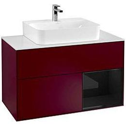 Villeroy & Boch Villeroy und Boch Finion Waschtischunterschrank F121PHHB 100cm, Abdeckplatte weiß matt, Regal rechts Glossy Black Lacquer, Peony Matt