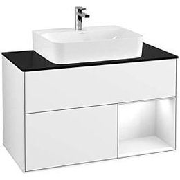 Villeroy & Boch Villeroy und Boch Finion Waschtischunterschrank F122GFGF 100cm, Abdeckplatte black matt, Regal rechts Glossy white lacquer, Glossy white lacquer