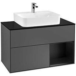 Villeroy & Boch Villeroy und Boch Finion Waschtischunterschrank F122PDGK 100cm, Abdeckplatte black matt, Regal rechts Black matt lacquer, Anthracite matt