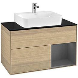 Villeroy & Boch Villeroy und Boch Finion Waschtischunterschrank F122GKPC 100cm, Abdeckplatte black matt, Regal rechts Anthracite matt, Oak Veneer