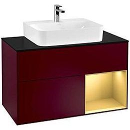 Villeroy & Boch Villeroy und Boch Finion Waschtischunterschrank F122HFHB 100cm, Abdeckplatte black matt, Regal rechts Gold matt, Peony Matt