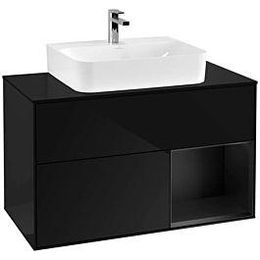 Villeroy & Boch Villeroy und Boch Finion Waschtischunterschrank F122PDPH 100cm, Abdeckplatte black matt, Regal rechts Black matt lacquer, Glossy Black Lacquer