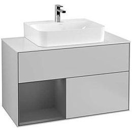 Villeroy & Boch Villeroy und Boch Finion Waschtischunterschrank G111GKGJ 100cm, Abdeckplatte white matt, Emotion, Regal links Anthracite matt, Light grey matt