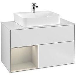 Villeroy & Boch Villeroy und Boch Finion Waschtischunterschrank G111HHMT 100cm, Abdeckplatte white matt, Emotion, Regal links Sand Matt Lacquer, White matt lacquer