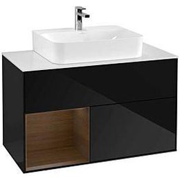 Villeroy & Boch Villeroy und Boch Finion Waschtischunterschrank G111GNPH 100cm, Abdeckplatte white matt, Emotion, Regal links Walnut veneer, Glossy Black Lacquer