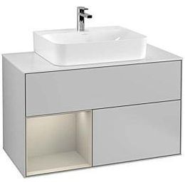 Villeroy & Boch Villeroy und Boch Finion Waschtischunterschrank G111HHGJ 100cm, Abdeckplatte white matt, Emotion, Regal links Sand Matt Lacquer, Light grey matt