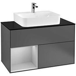 Villeroy & Boch Villeroy und Boch Finion Waschtischunterschrank G112GJGK 100cm, Abdeckplatte black matt, Emotion, Regal links Light grey matt, Anthracite matt