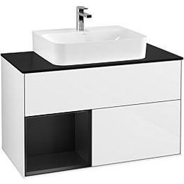 Villeroy & Boch Villeroy und Boch Finion Waschtischunterschrank G112PDGF 100cm, Abdeckplatte black matt, Emotion, Regal links Black matt lacquer, Glossy white lacquer