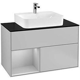 Villeroy & Boch Villeroy und Boch Finion Waschtischunterschrank G112GJGJ 100cm, Abdeckplatte black matt, Emotion, Regal links Light grey matt, Light grey matt