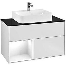 Villeroy & Boch Villeroy und Boch Finion Waschtischunterschrank G112GFMT 100cm, Abdeckplatte black matt, Emotion, Regal links Glossy white lacquer, White matt lacquer