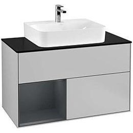 Villeroy & Boch Villeroy und Boch Finion Waschtischunterschrank G112HGGJ 100cm, Abdeckplatte black matt, Emotion, Regal links Midnight Blue Matt Lacquer, Light grey matt