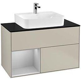 Villeroy & Boch Villeroy und Boch Finion Waschtischunterschrank G112GJHH 100cm, Abdeckplatte black matt, Emotion, Regal links Light grey matt, Sand Matt Lacquer