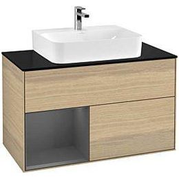 Villeroy & Boch Villeroy und Boch Finion Waschtischunterschrank G112GKPC 100cm, Abdeckplatte black matt, Emotion, Regal links Anthracite matt, Oak Veneer