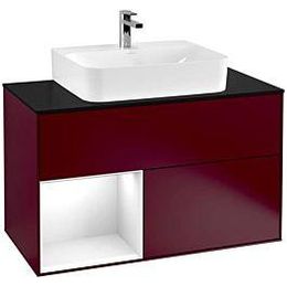 Villeroy & Boch Villeroy und Boch Finion Waschtischunterschrank G112GFHB 100cm, Abdeckplatte black matt, Emotion, Regal links Glossy white lacquer, Peony Matt