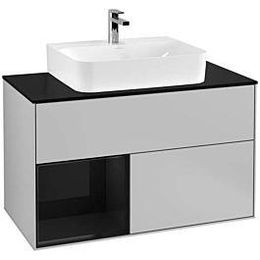 Villeroy & Boch Villeroy und Boch Finion Waschtischunterschrank G112PHGJ 100cm, Abdeckplatte black matt, Emotion, Regal links Glossy Black Lacquer, Light grey matt