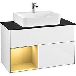 Villeroy & Boch Villeroy und Boch Finion Waschtischunterschrank F112HFGF 100cm, Abdeckplatte white matt, Regal links Gold matt, Glossy white lacquer