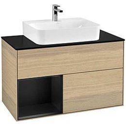 Villeroy & Boch Villeroy und Boch Finion Waschtischunterschrank G112PDPC 100cm, Abdeckplatte black matt, Emotion, Regal links Black matt lacquer, Oak Veneer