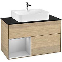 Villeroy & Boch Villeroy und Boch Finion Waschtischunterschrank F112GJPC 100cm, Abdeckplatte white matt, Regal links Light grey matt, Oak Veneer