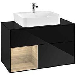 Villeroy & Boch Villeroy und Boch Finion Waschtischunterschrank G112PCPH 100cm, Abdeckplatte black matt, Emotion, Regal links Oak Veneer, Glossy Black Lacquer