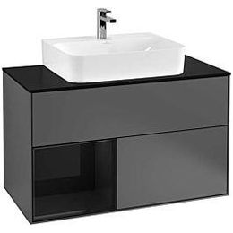 Villeroy & Boch Villeroy und Boch Finion Waschtischunterschrank G112PHGK 100cm, Abdeckplatte black matt, Emotion, Regal links Glossy Black Lacquer, Anthracite matt