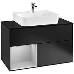 Villeroy & Boch Villeroy und Boch Finion Waschtischunterschrank F112GJPD 100cm, Abdeckplatte white matt, Regal links Light grey matt, Black matt lacquer