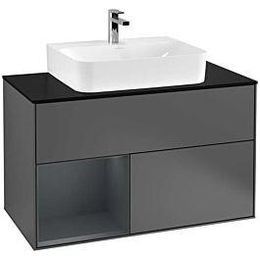 Villeroy & Boch Villeroy und Boch Finion Waschtischunterschrank G112HGGK 100cm, Abdeckplatte black matt, Emotion, Regal links Midnight Blue Matt Lacquer, Anthracite matt